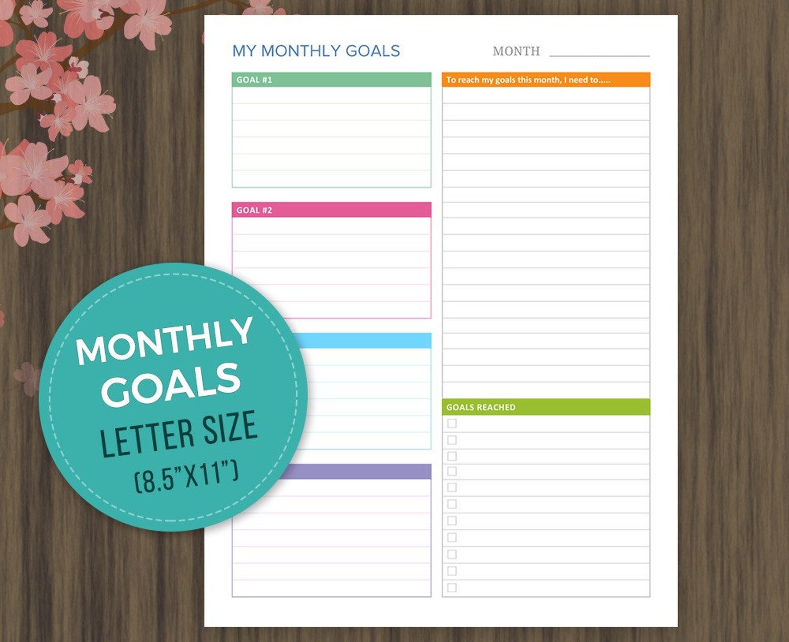Monthly Goal Tracker Printable, Goal Planner, Progress Tracker, Letter ...