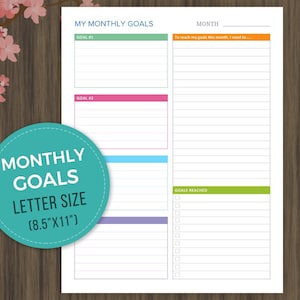 Monthly Goal Tracker Printable, Goal Planner, Progress Tracker, Letter ...