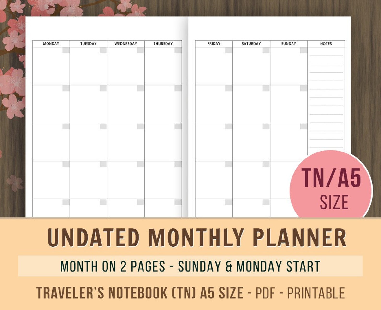 TN A5 Monthly Planner Inserts Travelers Notebook Inserts - Etsy