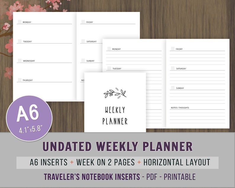 A6 Travelers Notebook Weekly Planner Inserts Undated Weekly - Etsy
