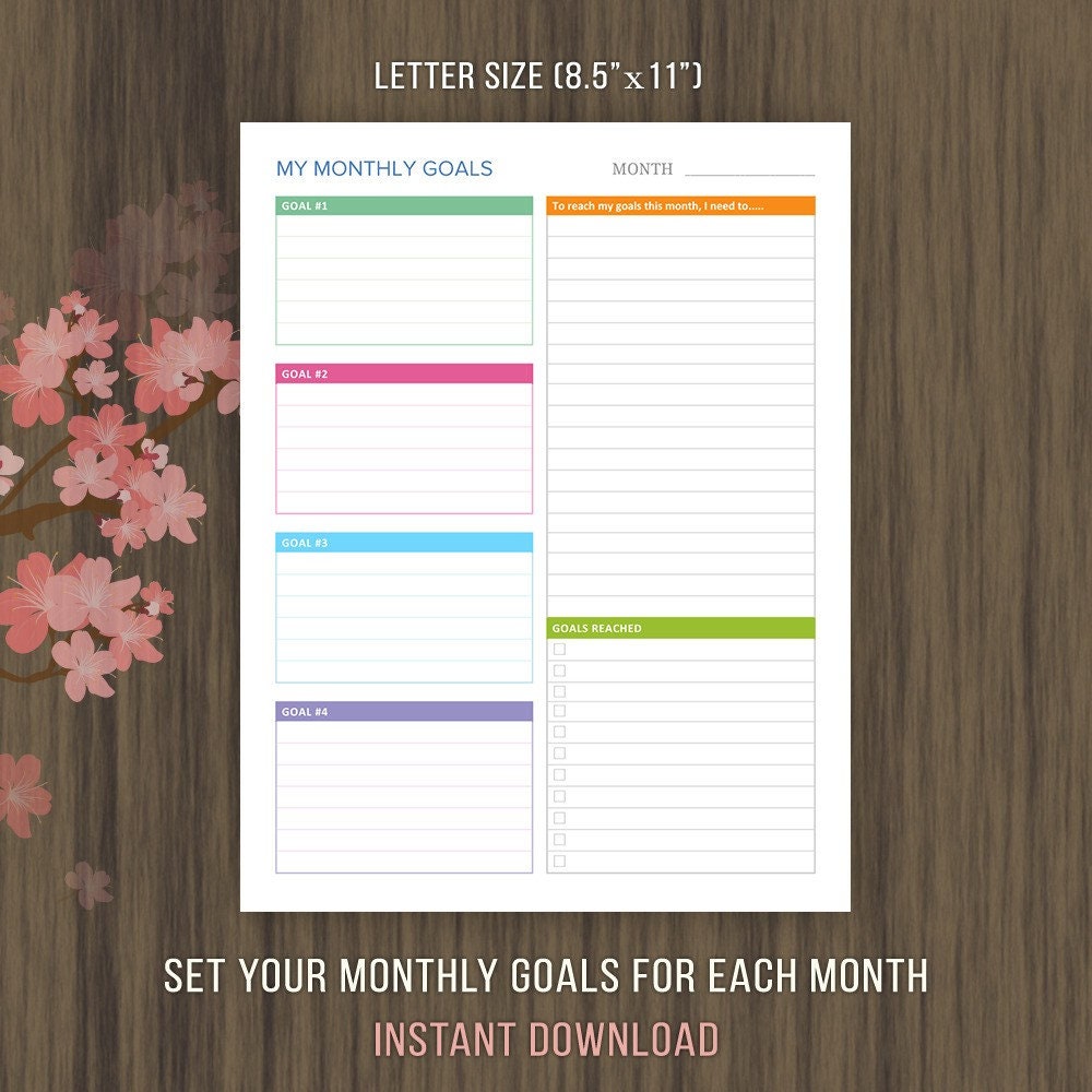 Monthly Goal Tracker Printable, Goal Planner, Progress Tracker, Letter ...