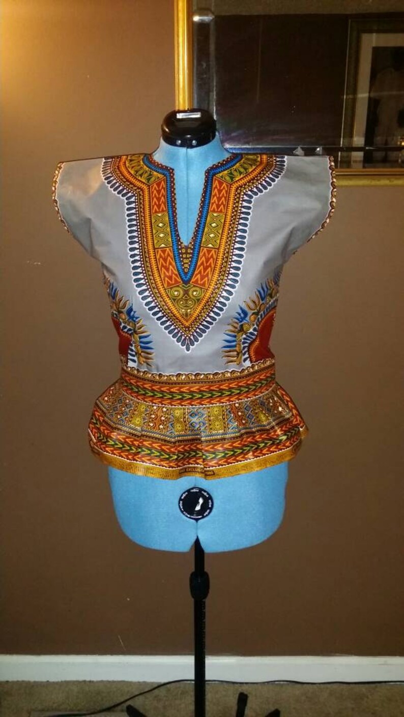 Gray African Dashiki Print Top With Peplum - Etsy