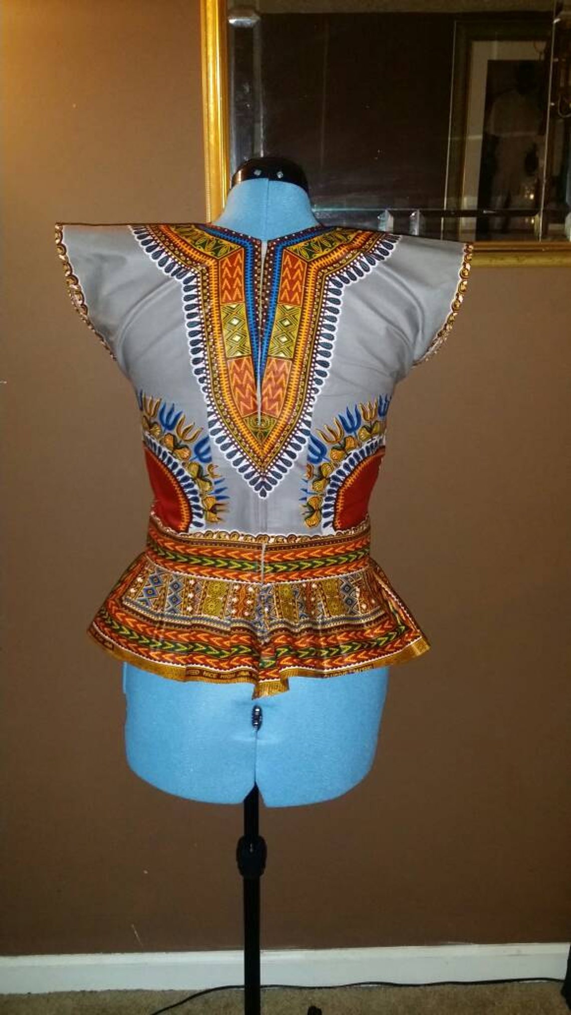 Gray African Dashiki Print Top With Peplum - Etsy