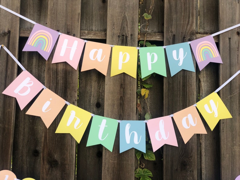Boho Rainbow Boho Happy Birthday Banner Pastel Rainbow - Etsy