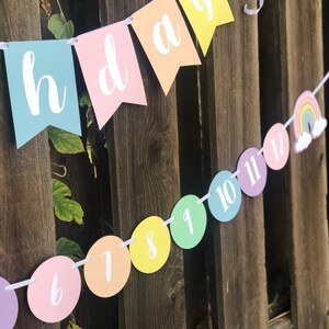 Boho Rainbow - Boho Happy Birthday Banner - Pastel Rainbow - Pastel ...