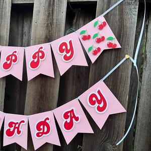 Cherry Banner - Cherry Happy Birthday Banner - Pink Banner - Pink ...