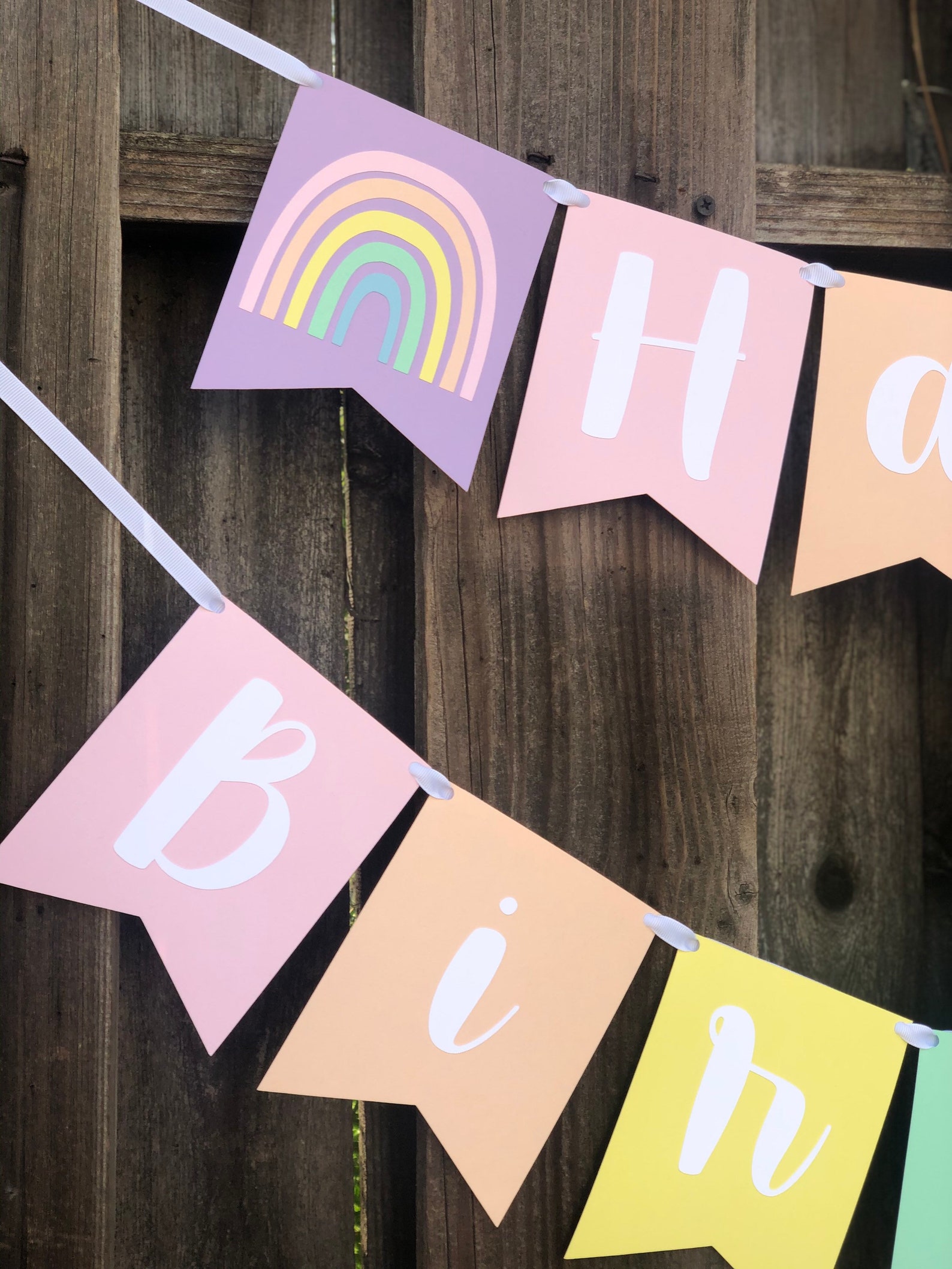 Boho Rainbow Boho Happy Birthday Banner Pastel Rainbow | Etsy