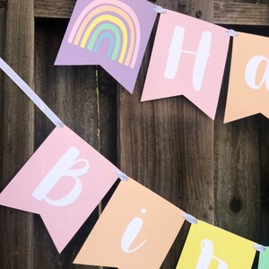 Boho Rainbow - Boho Happy Birthday Banner - Pastel Rainbow - Pastel ...