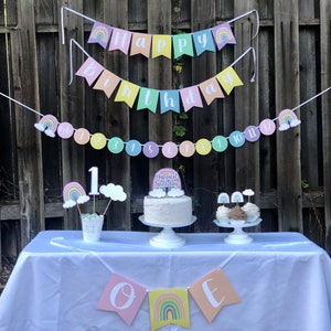 Boho Rainbow - Boho Happy Birthday Banner - Pastel Rainbow - Pastel ...