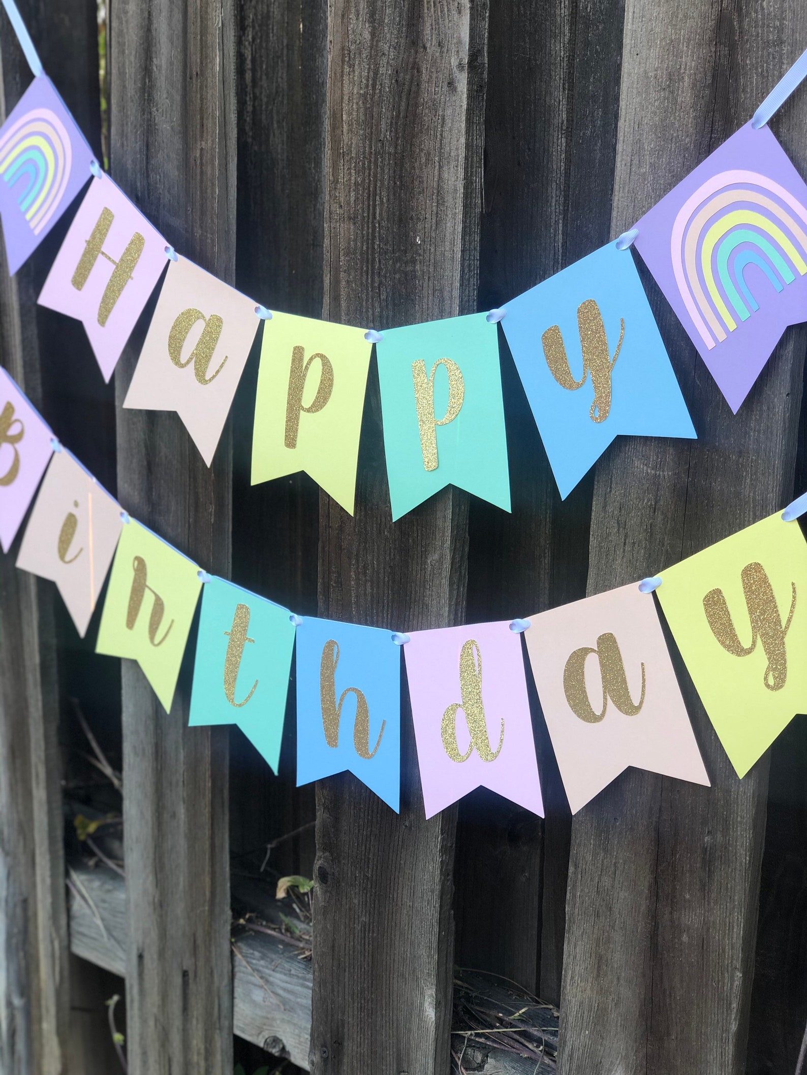 Boho Rainbow Boho Happy Birthday Banner Pastel Rainbow | Etsy