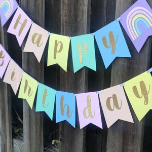 Boho Rainbow - Boho Happy Birthday Banner - Pastel Rainbow - Pastel ...