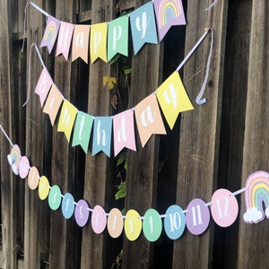 Boho Rainbow - Boho Happy Birthday Banner - Pastel Rainbow - Pastel ...
