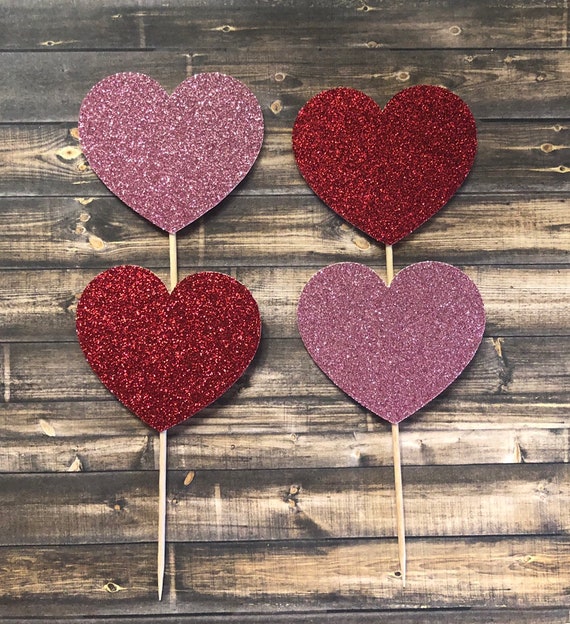 Pink & Red Glitter Cupcake Toppers | Etsy