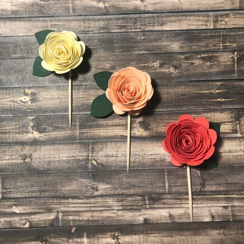 12 Yellow Roses Cupcake Toppers Cake Picks Plastic Floral - Etsy