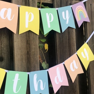 Boho Rainbow - Boho Happy Birthday Banner - Pastel Rainbow - Pastel ...