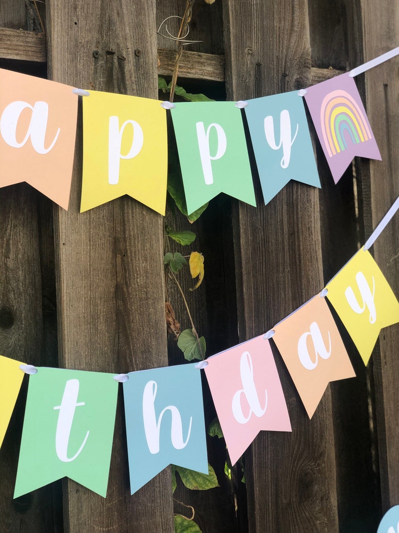 Boho Rainbow Boho Happy Birthday Banner Pastel Rainbow - Etsy
