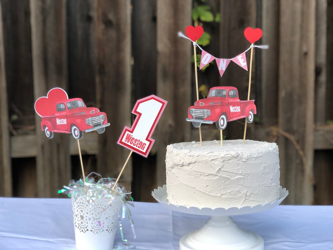 Red Truck Cake Topper Valentine Cake Topper Birthday Cake - Etsy