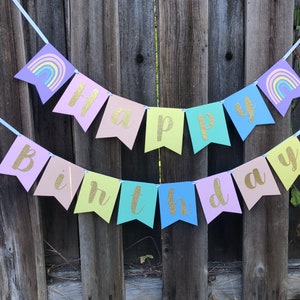 Boho Rainbow - Boho Happy Birthday Banner - Pastel Rainbow - Pastel ...