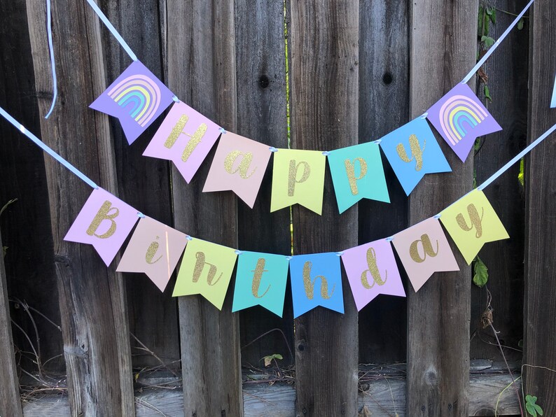Boho Rainbow Boho Happy Birthday Banner Pastel Rainbow - Etsy