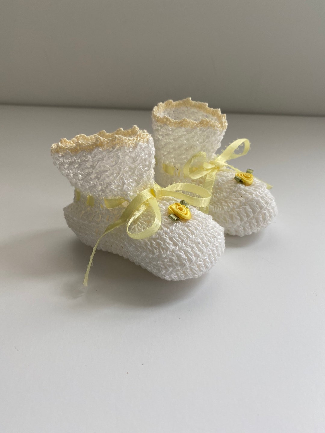 White and Yellow Baby Booties - Etsy