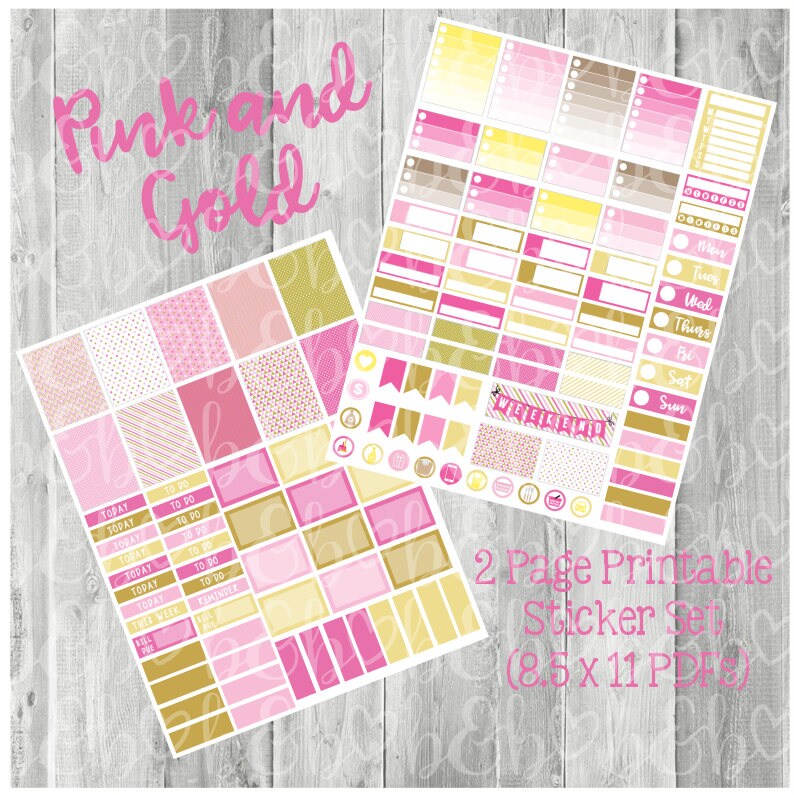 Pink and Gold Printable Planner Stickers Weekly Kit Downloadable Files ...