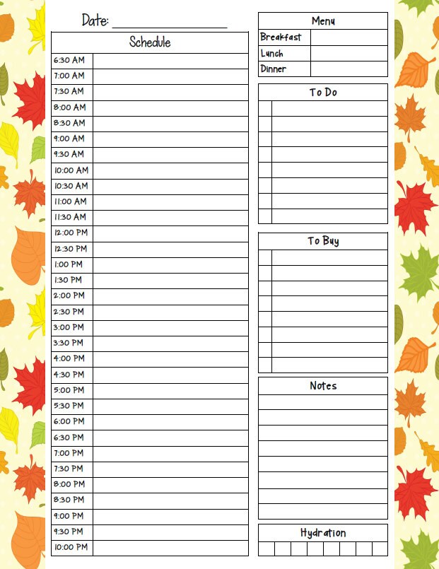 Daily Planning Sheet Fall Leaves 8.5 X 11 Printable - Etsy