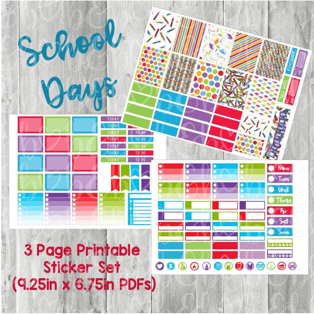 School Days Printable Planner Stickers Weekly Kit Downloadable Files - Etsy