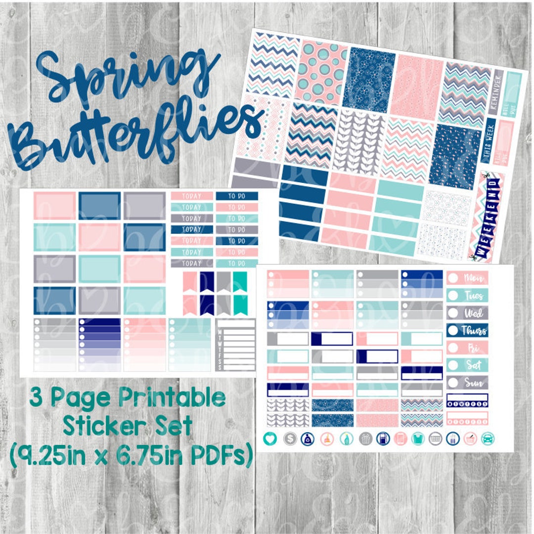 Spring Butterflies Printable Planner Stickers Weekly Kit - Etsy