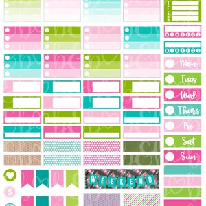 Pink and Teal Floral Printable Planner Stickers Weekly Kit Downloadable ...