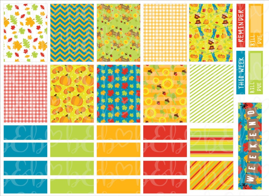 Fall Harvest Printable Planner Stickers Weekly Kit Downloadable Files ...