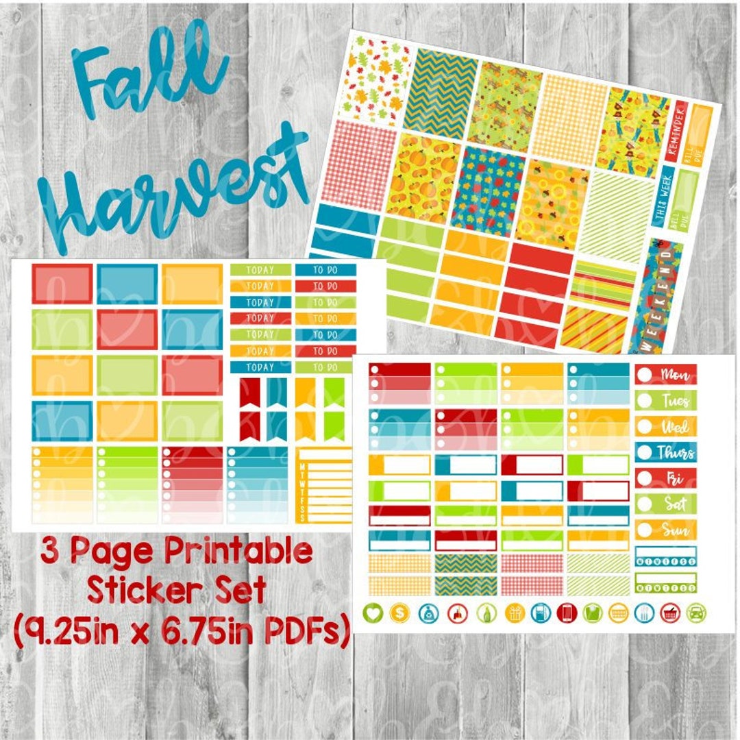 Fall Harvest Printable Planner Stickers Weekly Kit Downloadable Files ...