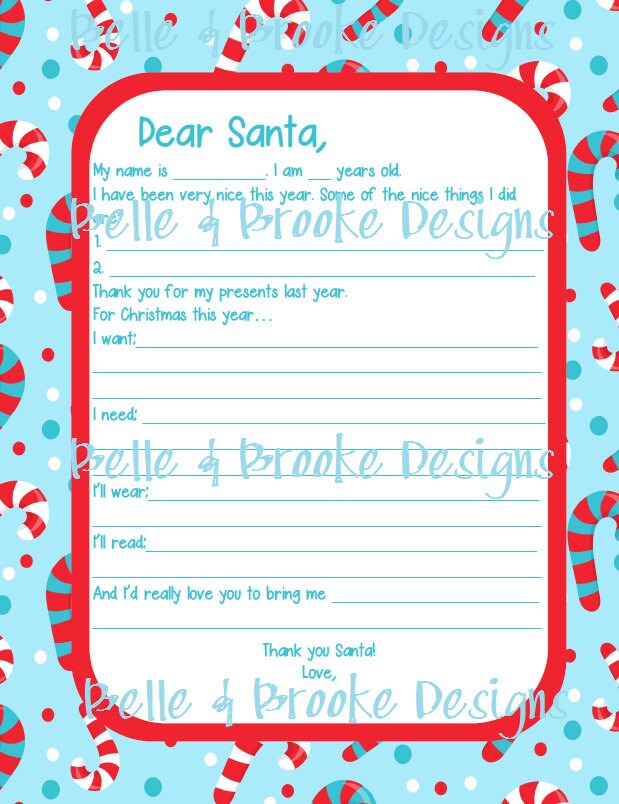 Letter to Santa Red and Blue Fill in Printable - Etsy