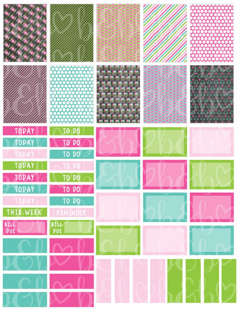Pink and Teal Floral Printable Planner Stickers Weekly Kit Downloadable ...