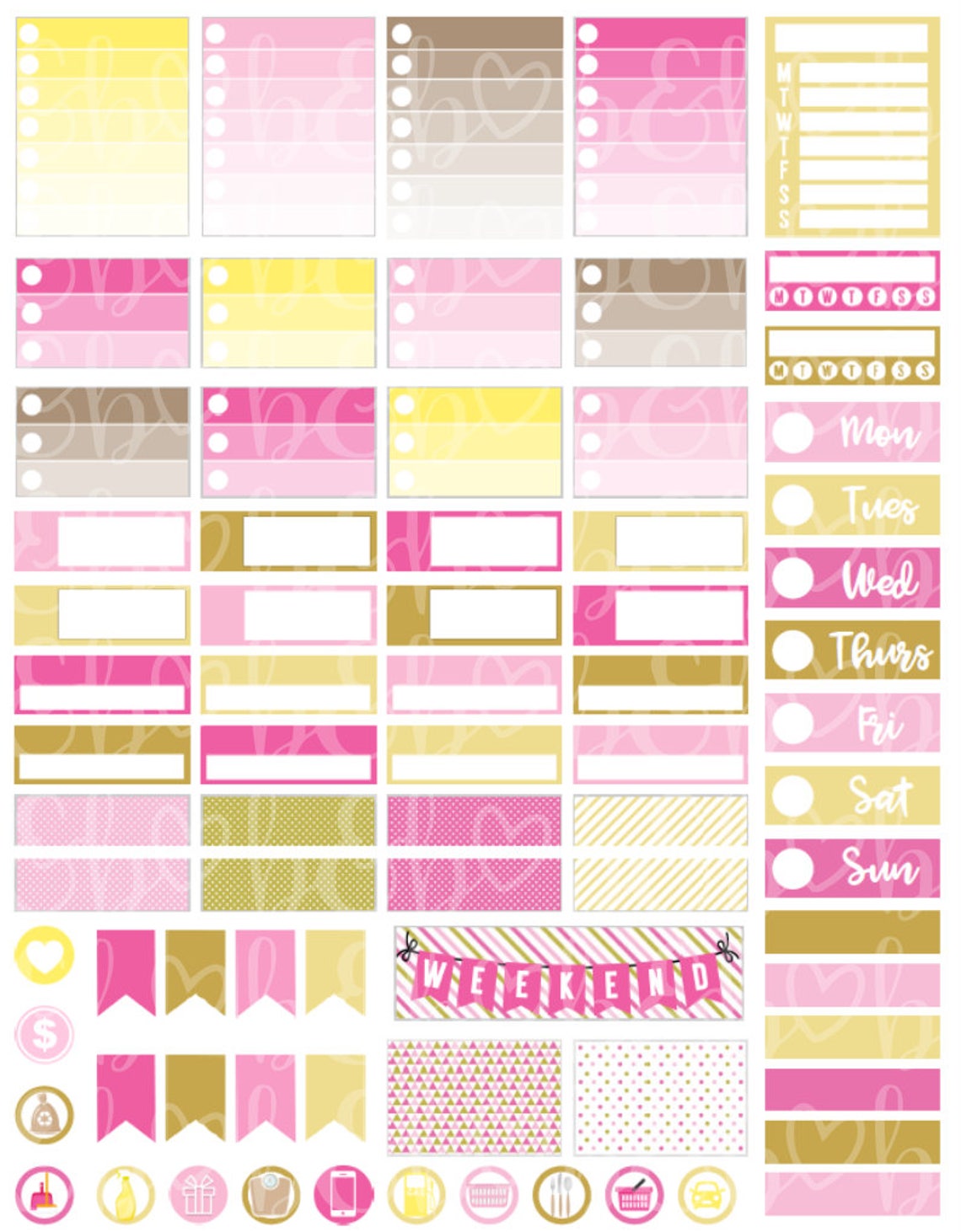 Pink and Gold Printable Planner Stickers Weekly Kit Downloadable Files ...