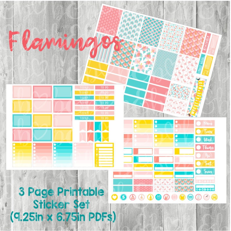 Flamingos Printable Planner Stickers Weekly Kit Downloadable Files - Etsy