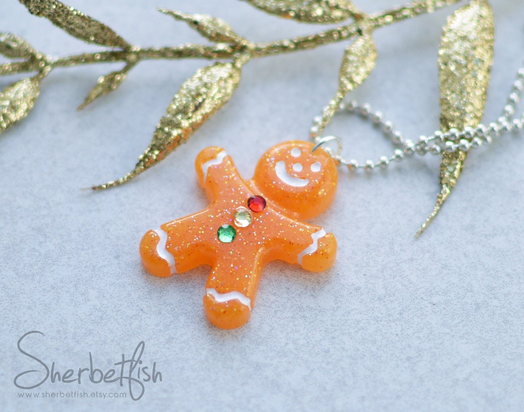 Gingerbread Man Necklace, Christmas Resin Jewelry, Christmas Resin ...