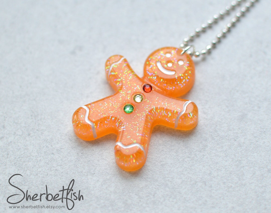 Gingerbread Man Necklace: Christmas Necklace Gift, Resin Jewelry - Etsy