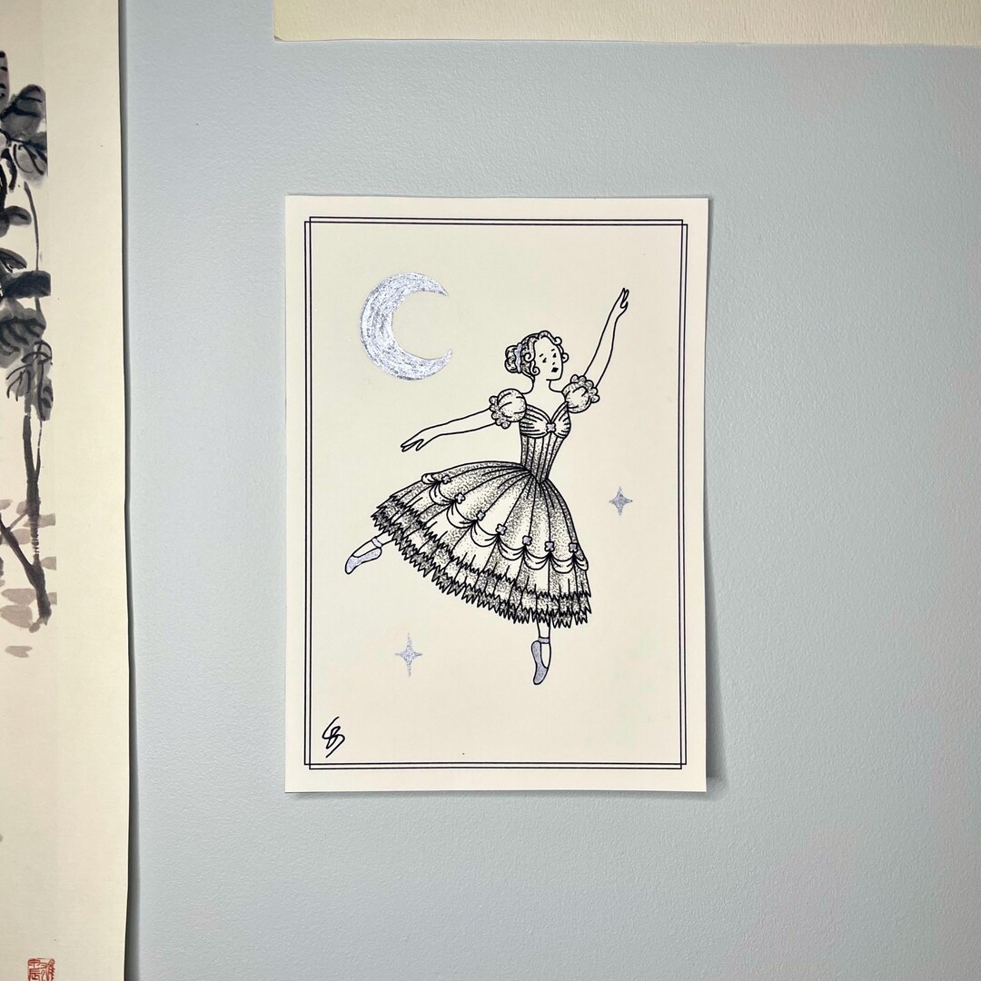 Ballerina Original Art Print With Silver Hand Painted Details - Etsy