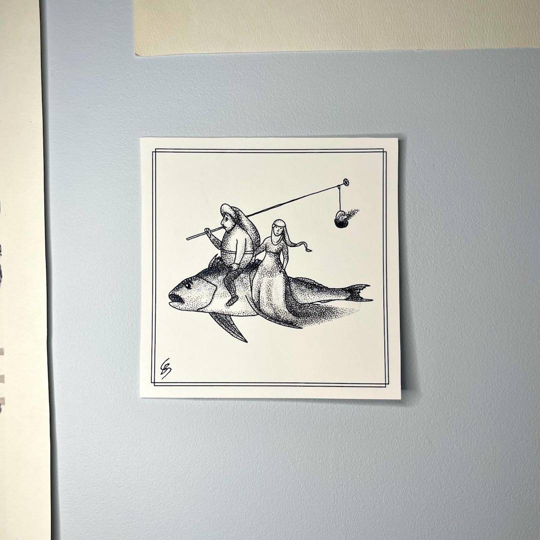 Hieronymus Bosch Inspired Fish Art Print With Silver Hand Painted ...