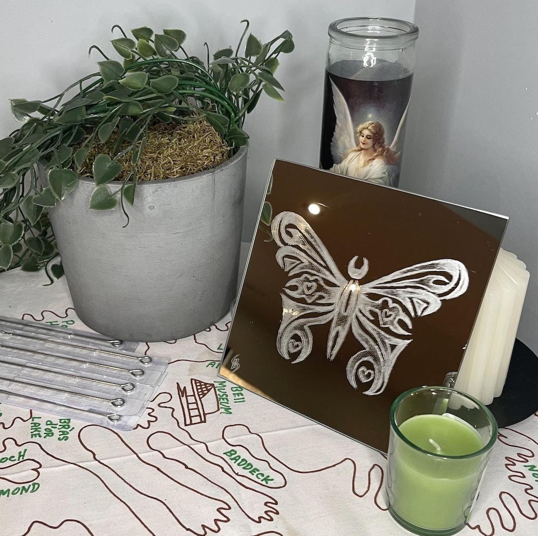 Hand-engraved Cyber Sigil Butterfly Art Mirror - Etsy