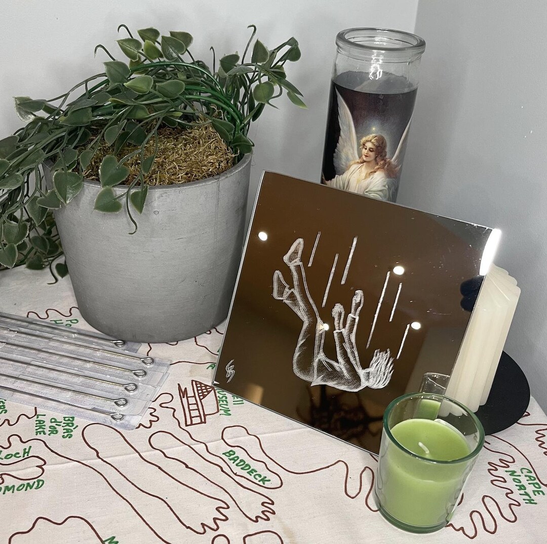 Hand-engraved Falling Man Art Mirror - Etsy