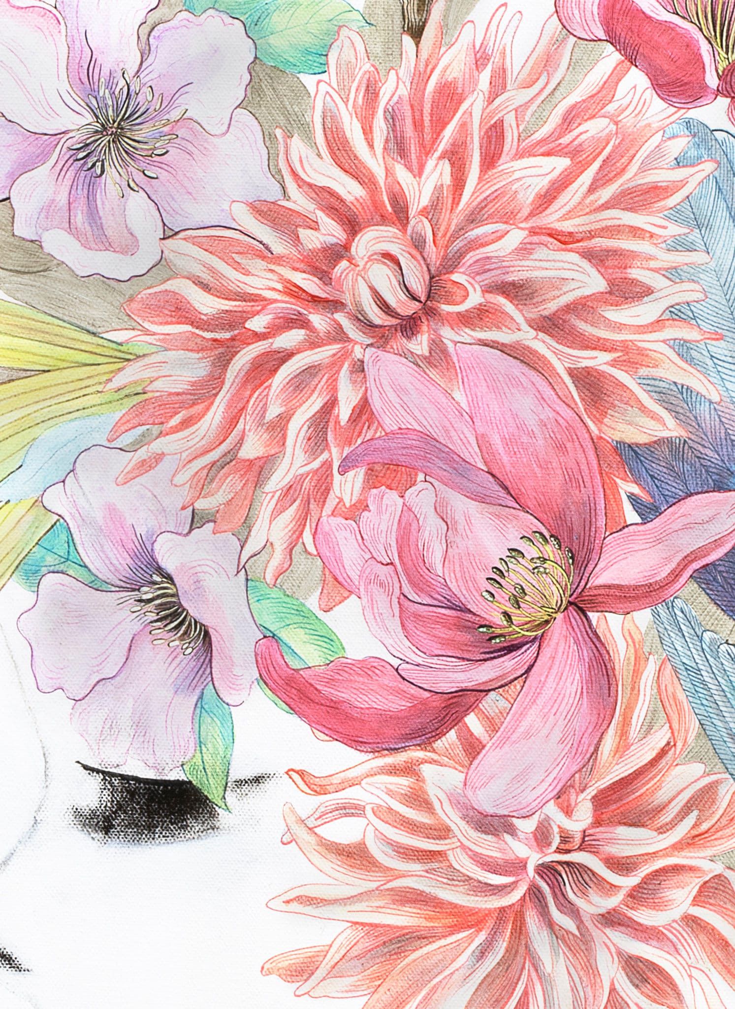 Knowledge is Flower, Girl Portrait Silhouette With Chinoiserie Flowers ...