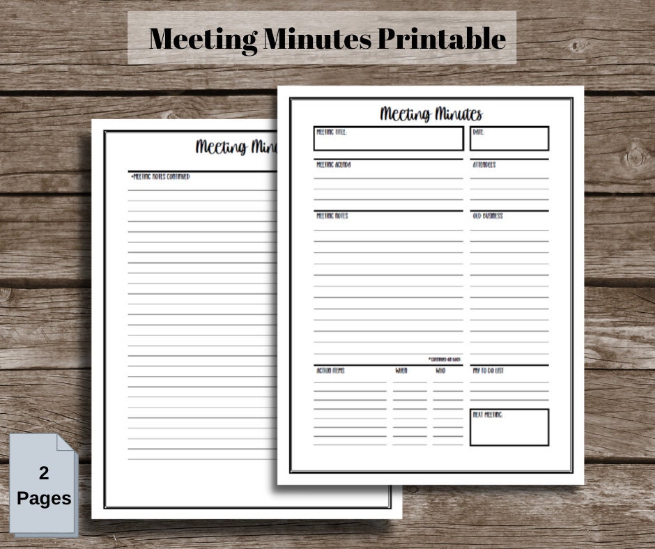 Printable Meeting Minutes Form - Etsy