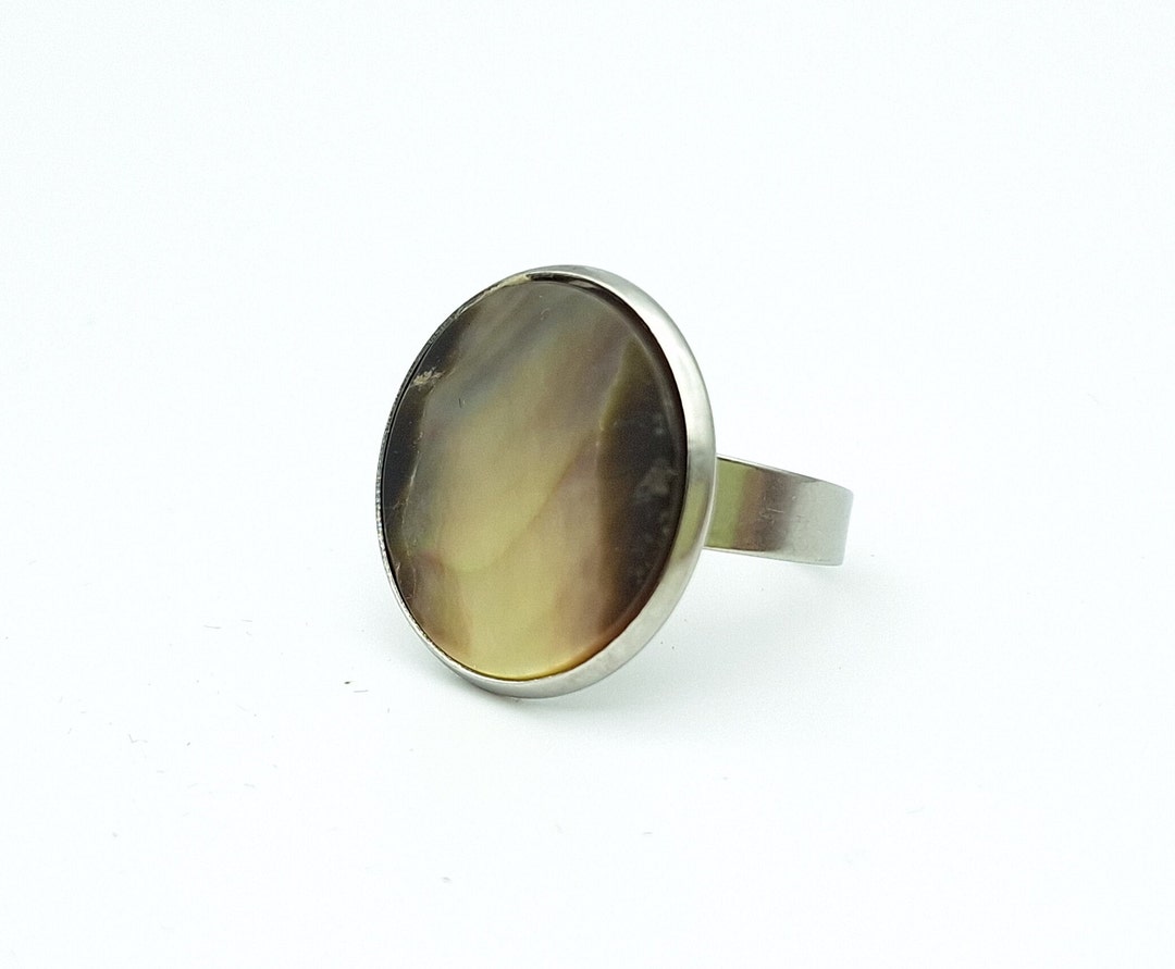 Minimalist Mother of Pearl Inlay Round Ring Adjustable One - Etsy