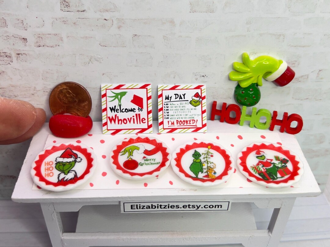 Dollhouse “grumpy Green(santa) Guy” Inspired Miniature Plates ( Set of ...