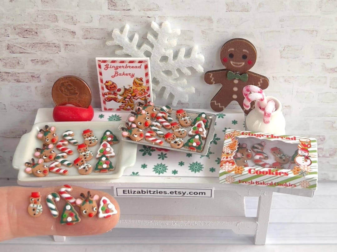 Miniature Gingerbread Candycane Tree , Reindeer ,snowmen Cookies-box ...