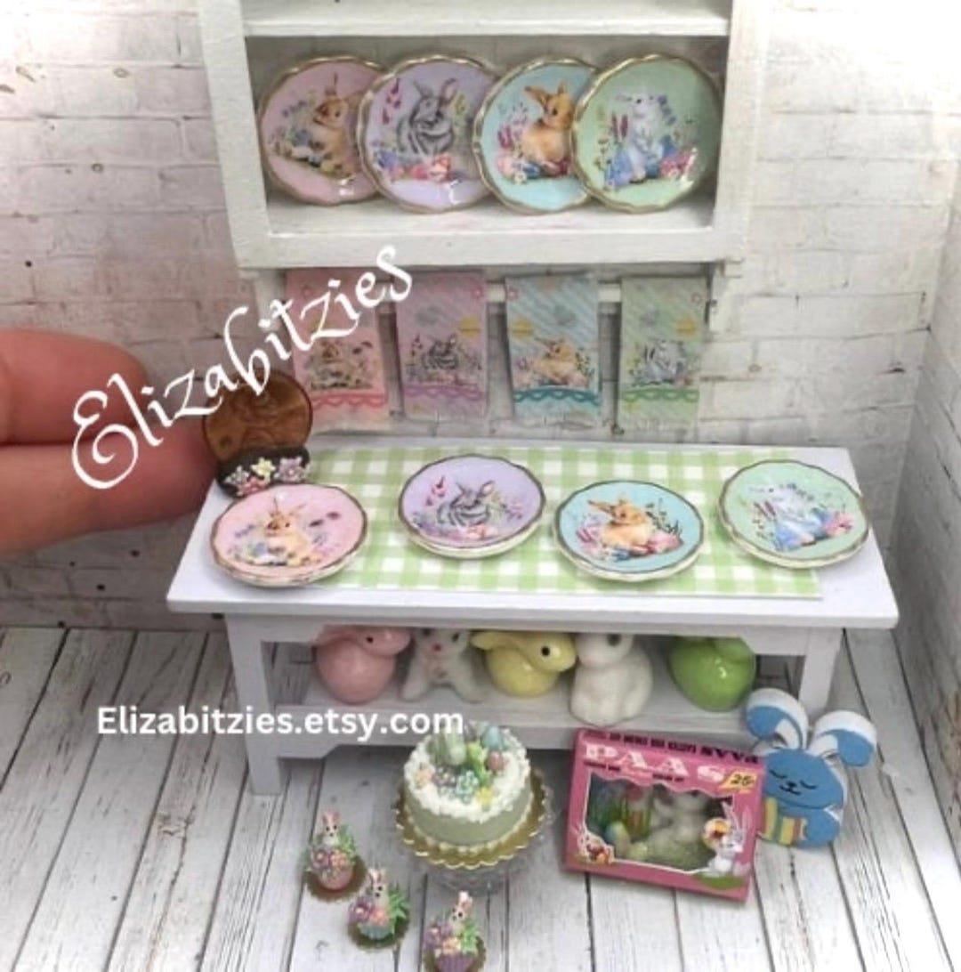 Miniature Easter Pastel Bunny Plates Decorative Dollhouse Plates ( Set ...