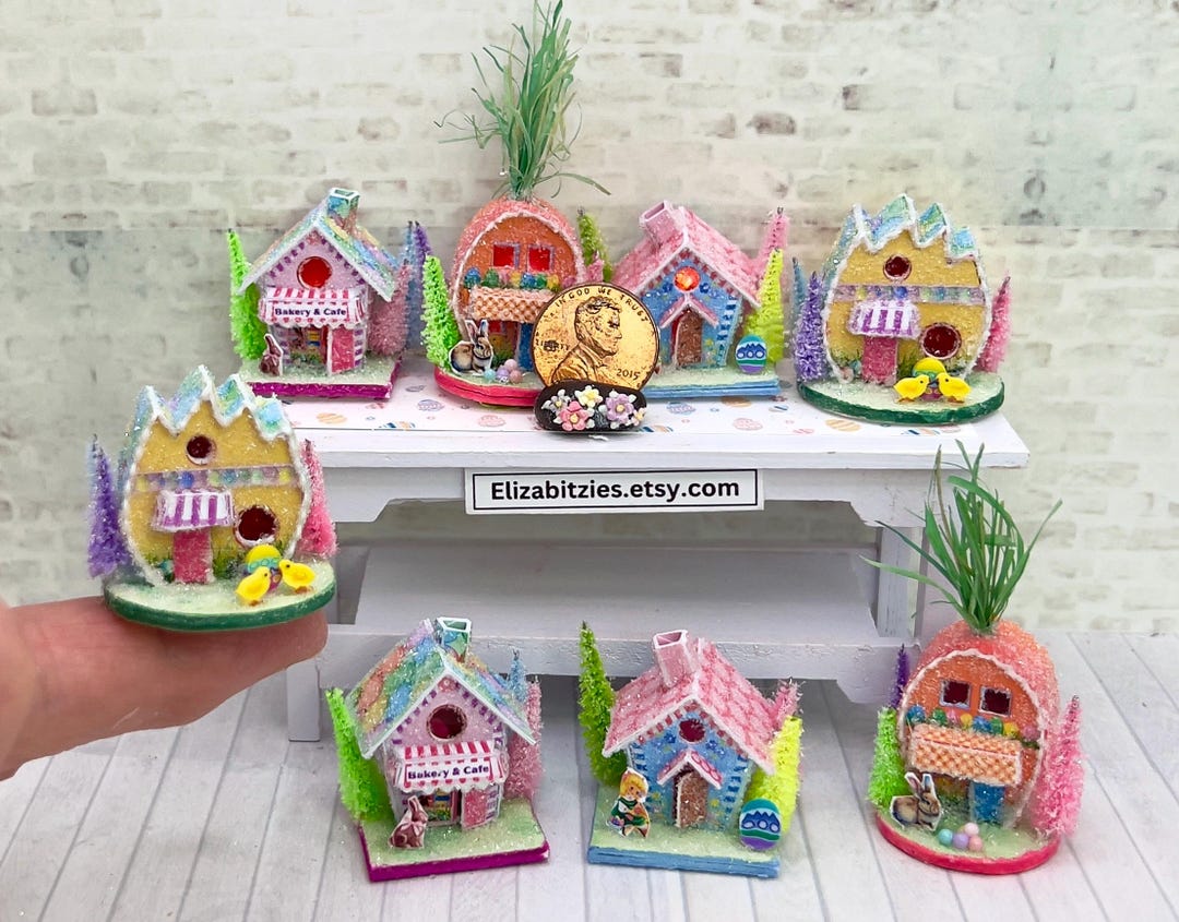Easter Dollhouse Miniature Putz House, Glittered Dollhouse, Light Up - Etsy