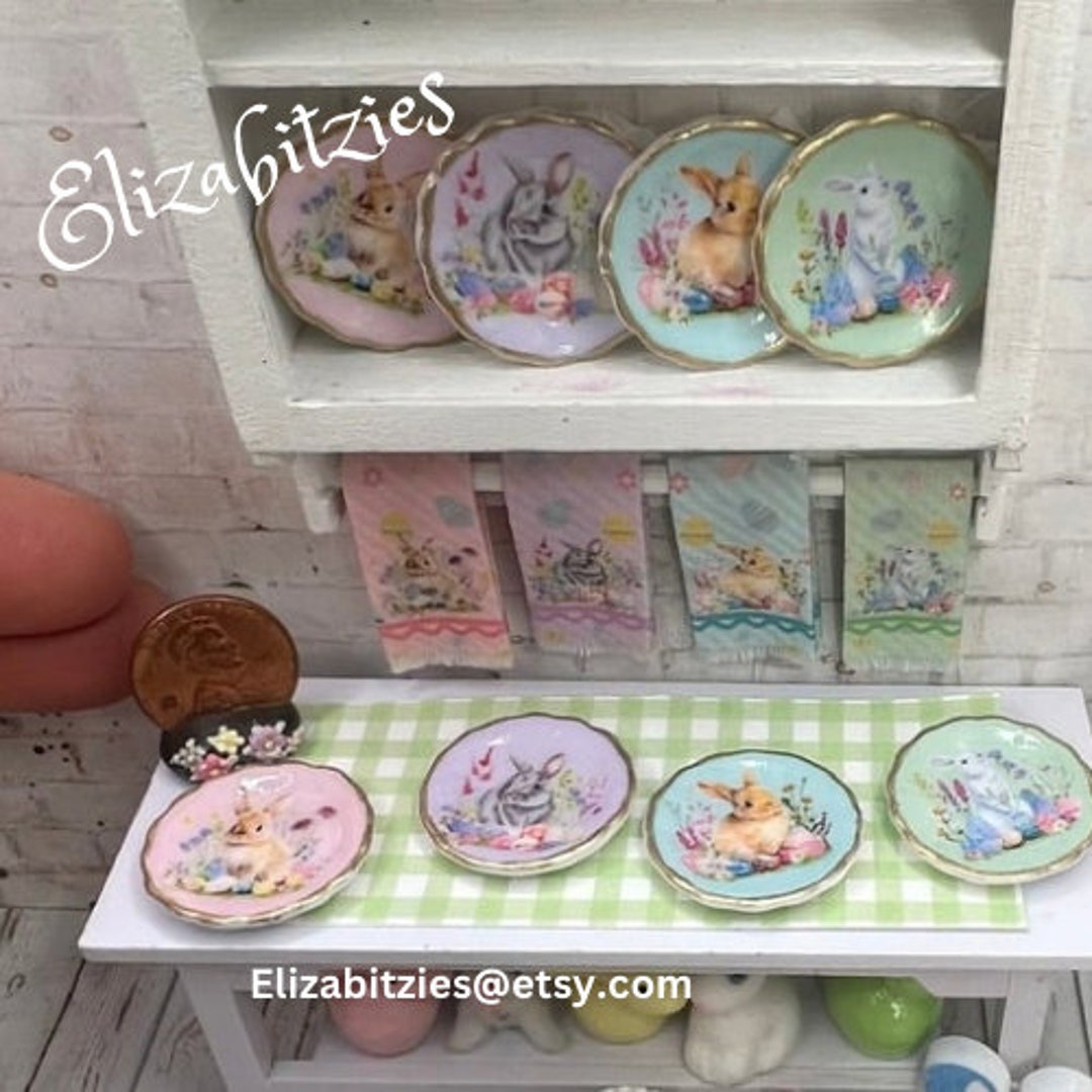 Miniature Easter Pastel Bunny Plates Decorative Dollhouse Plates Set of ...
