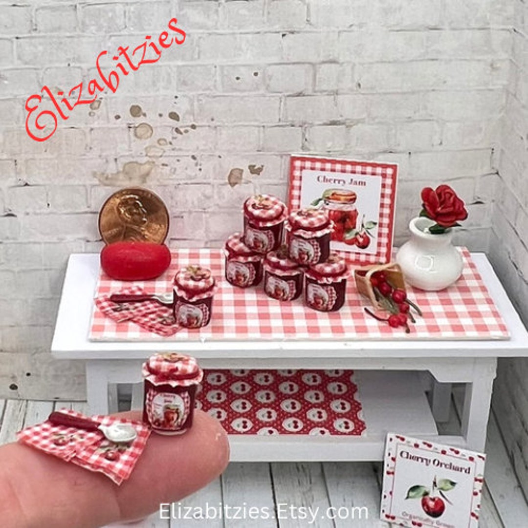 Miniature Cherry Jam Set Dollhouse 1:12 Scale - Etsy
